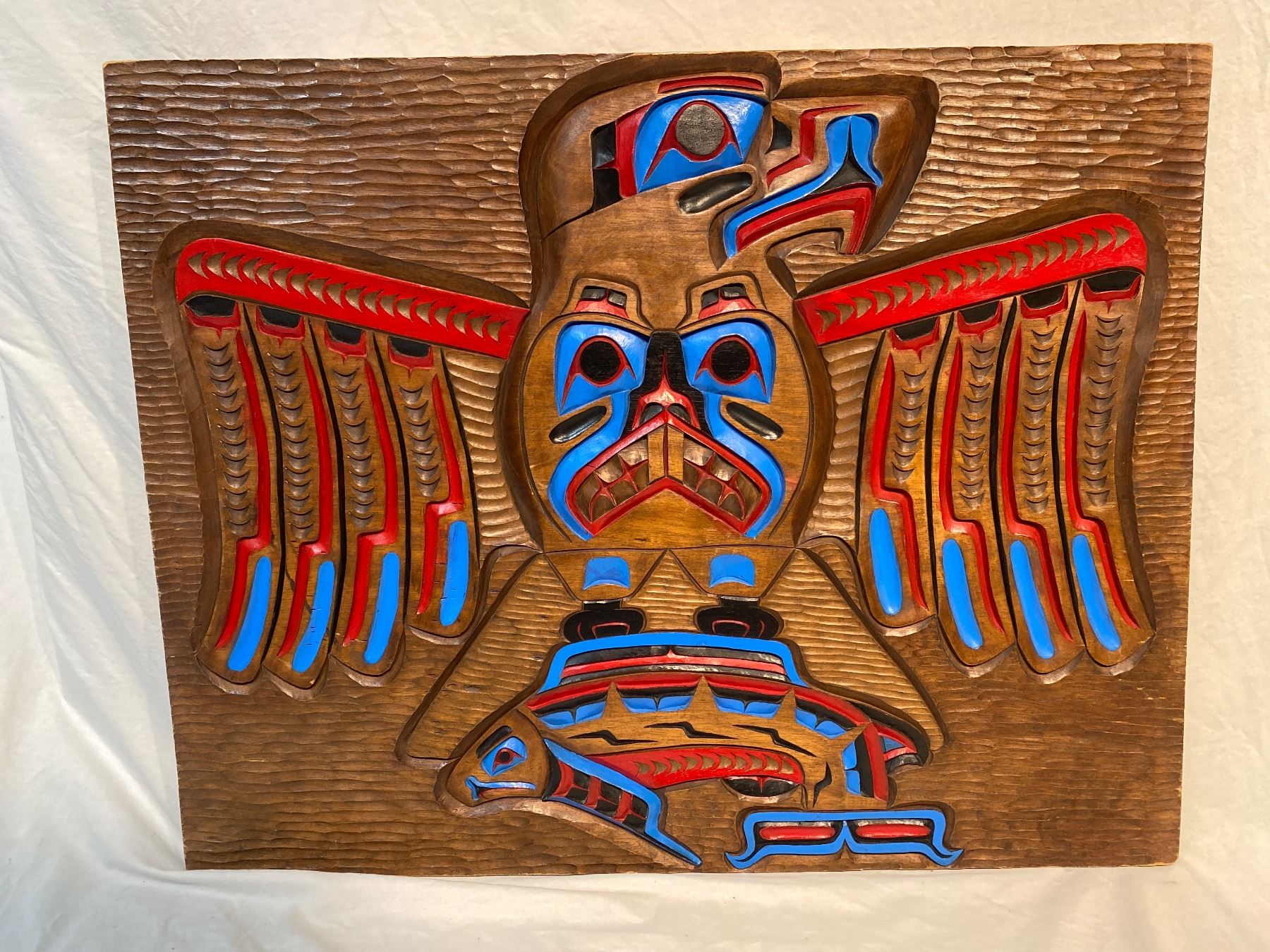 Hand Carved & Painted, First Nations Eagle & Salmon By Jim Jules 1993 ...