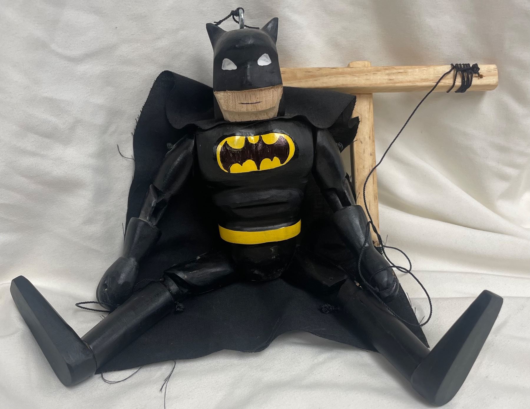 Hand Carved & Painted Wood Batman Marionette