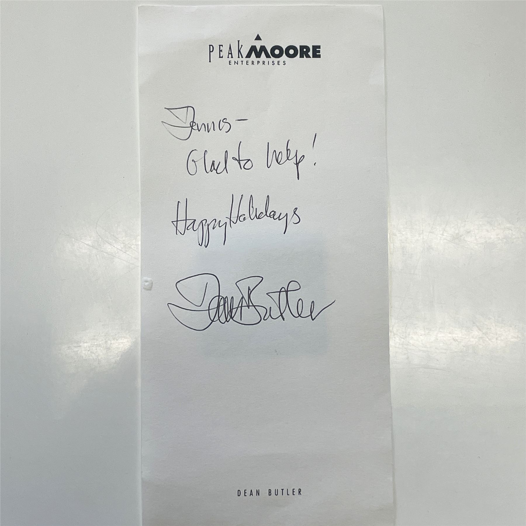 Dean Butler signed note