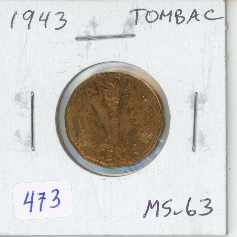 1943 Tombac 5 Cents. The last Tombac issued. MS-63. - Schmalz Auctions