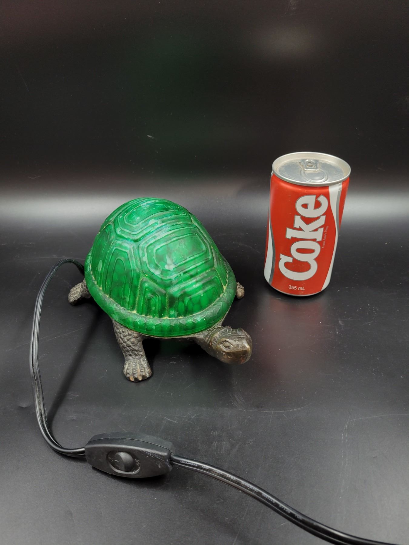 Green Glass and Cast Iron Turtle Lamp