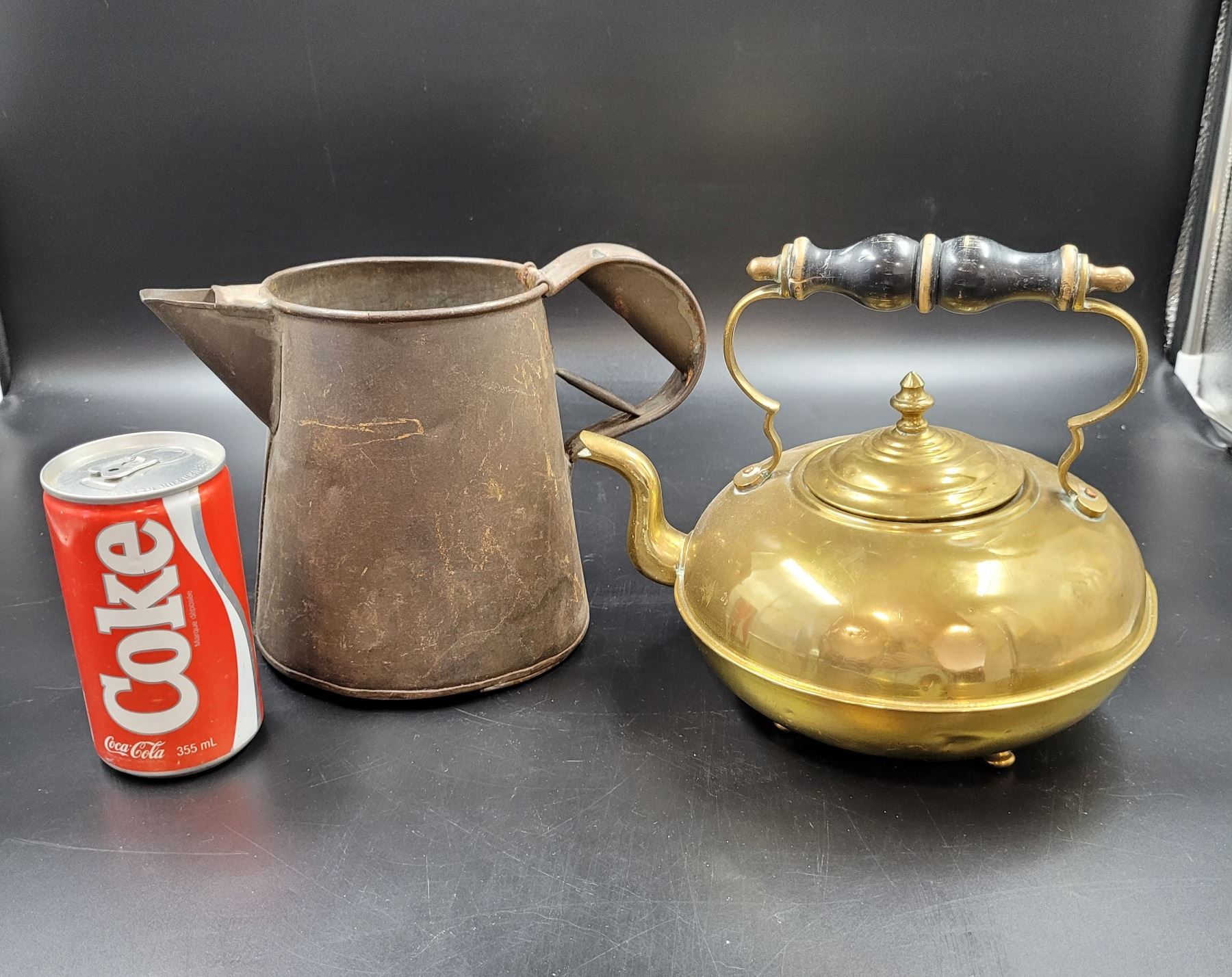 Vintage Brass Tea Pot & Metal Pitcher