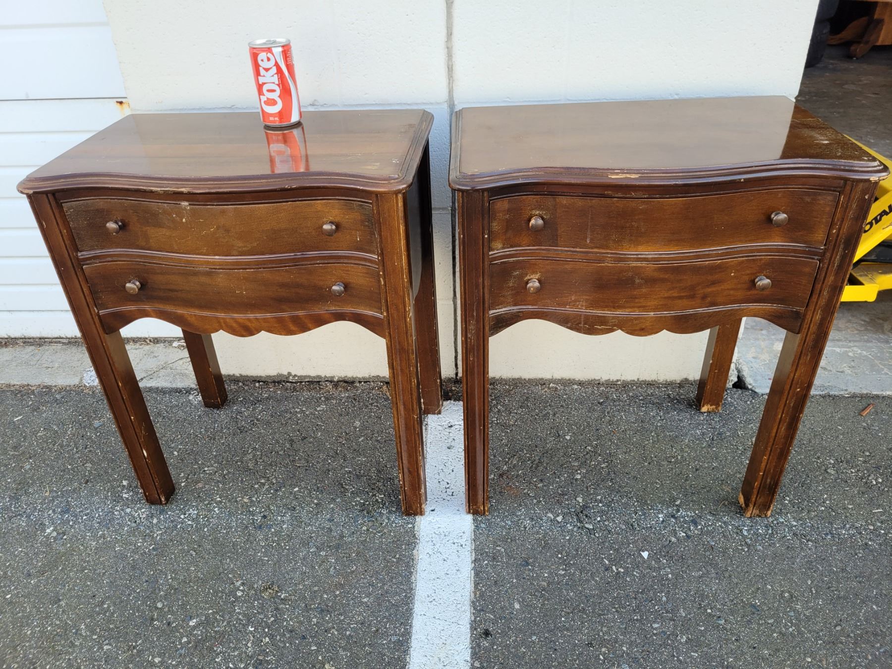 Vintage Bow Front Two-Drawer Side Tables