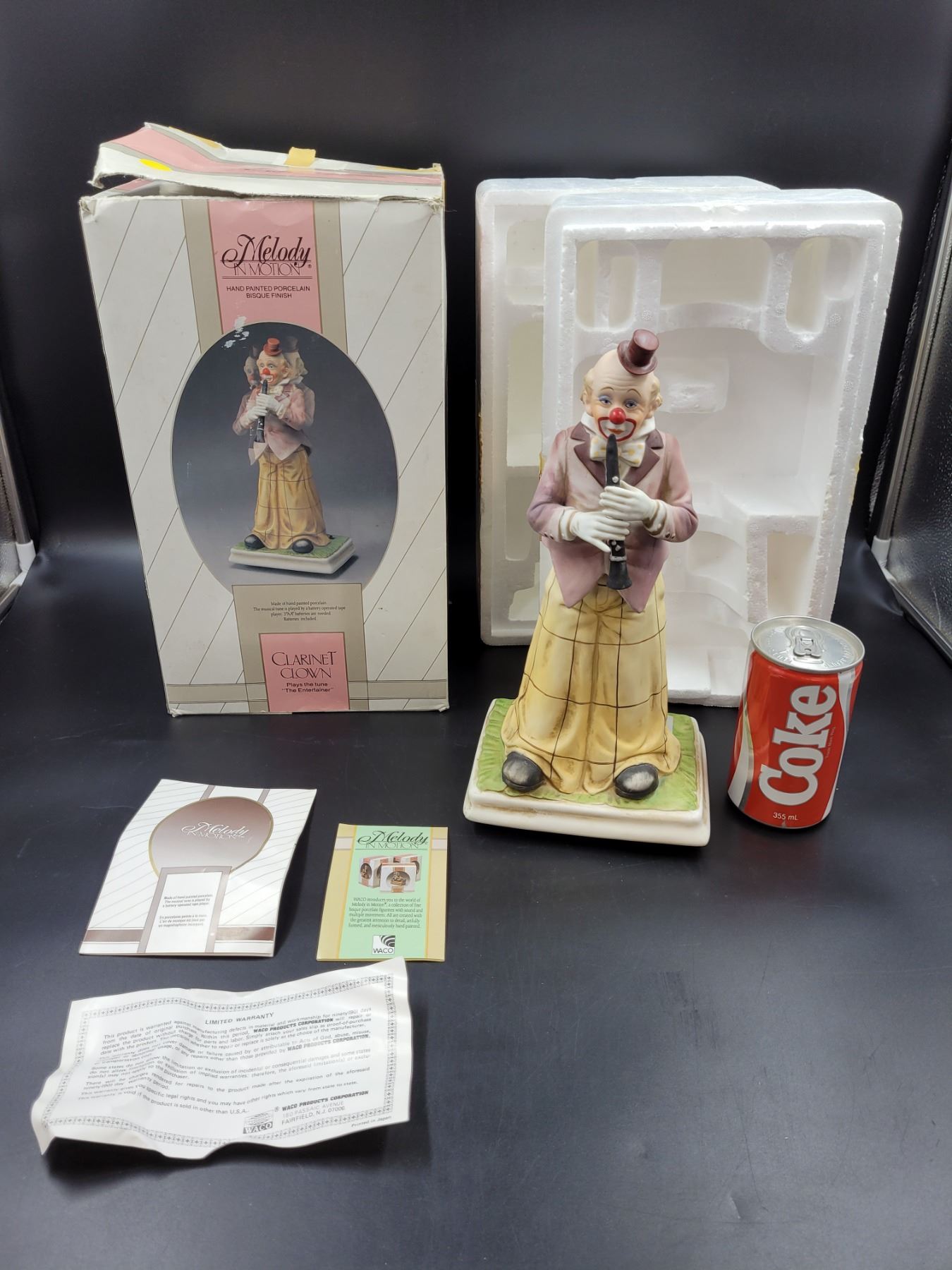Vintage Porcelain Melody In Motion Clarinet Clown Music Box