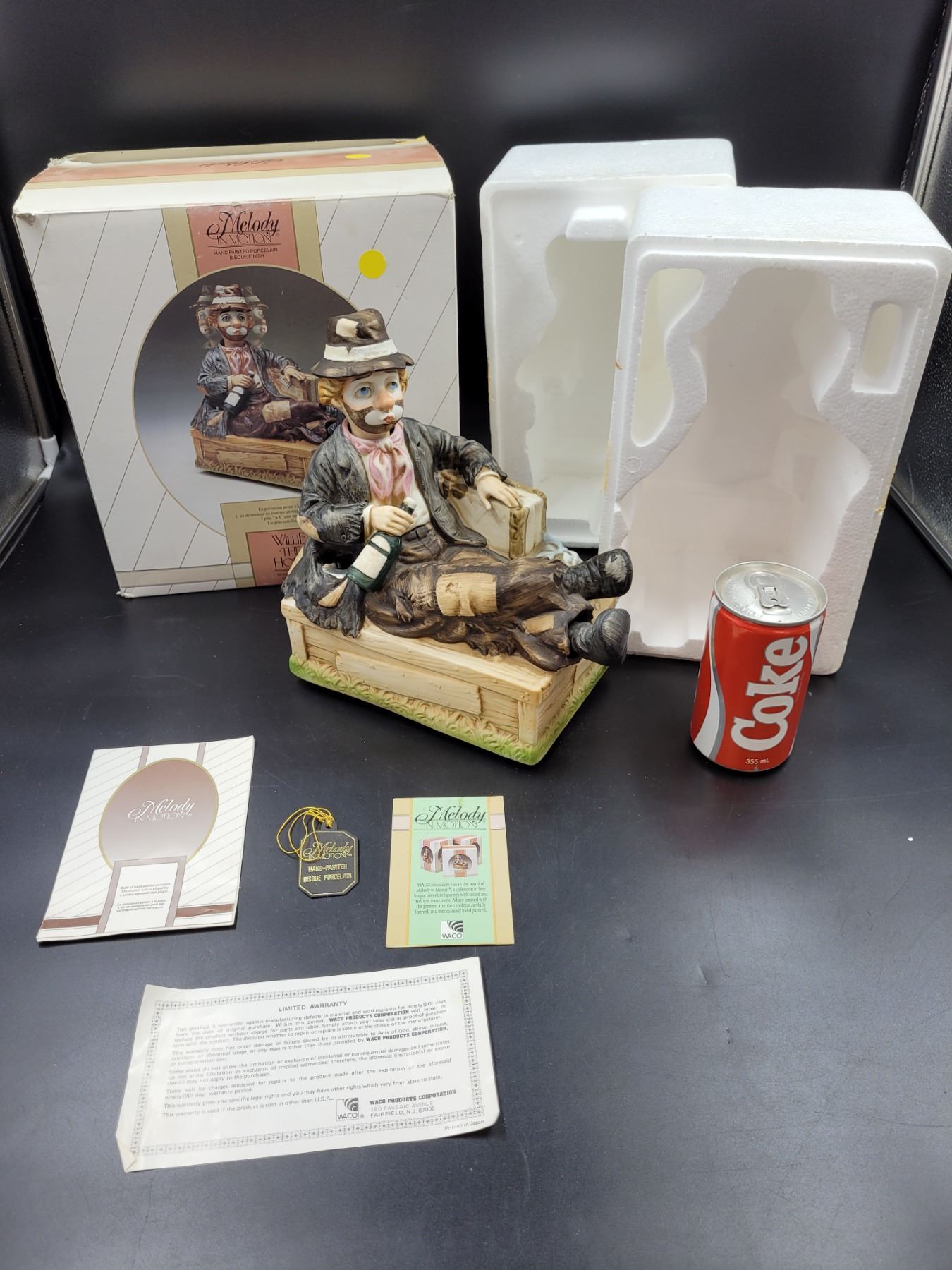 Vintage Porcelain Melody In Motion "Willie The Hobo" Clown Music Box