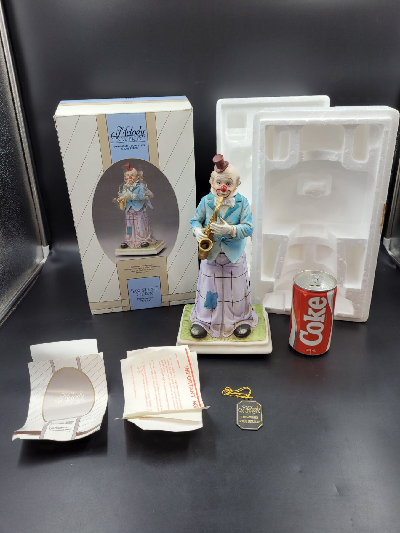 Vintage Porcelain Melody In Motion Saxophone Clown Music Box