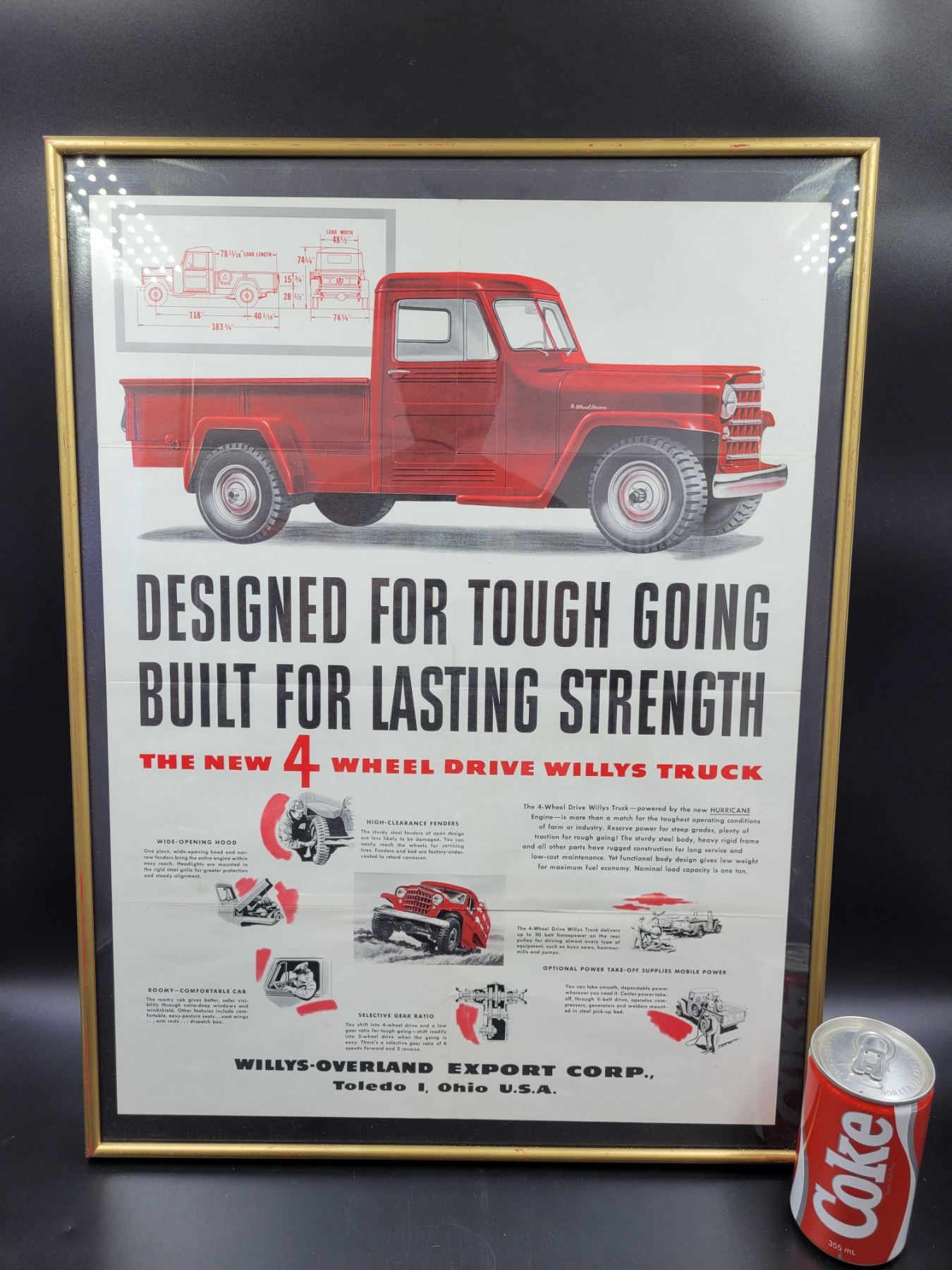 Vintage Framed "Willy's Truck" Print
