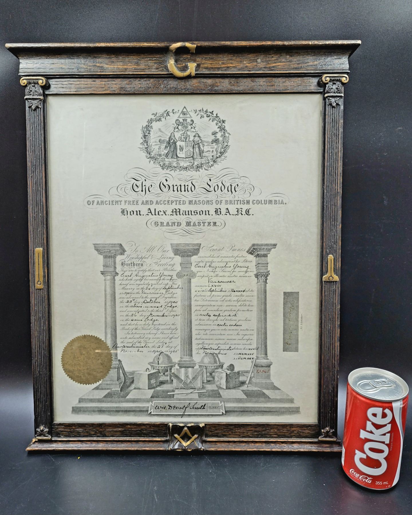 Vintage Framed "The Grand Lodge Of Ancient Free & Accepted Masons Of B ...