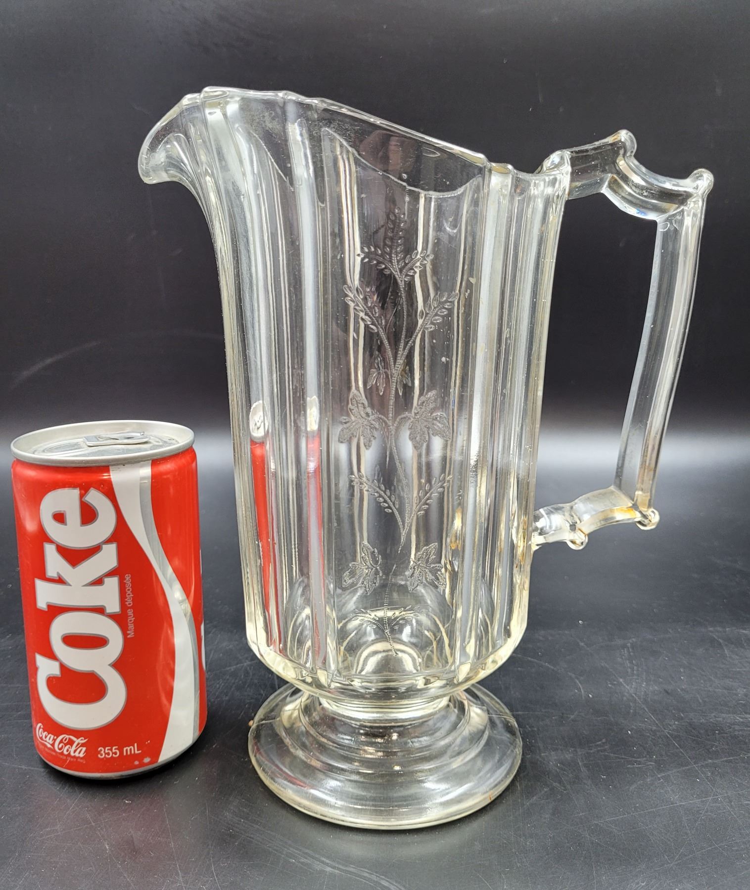 Vintage Etched Glass Pitcher