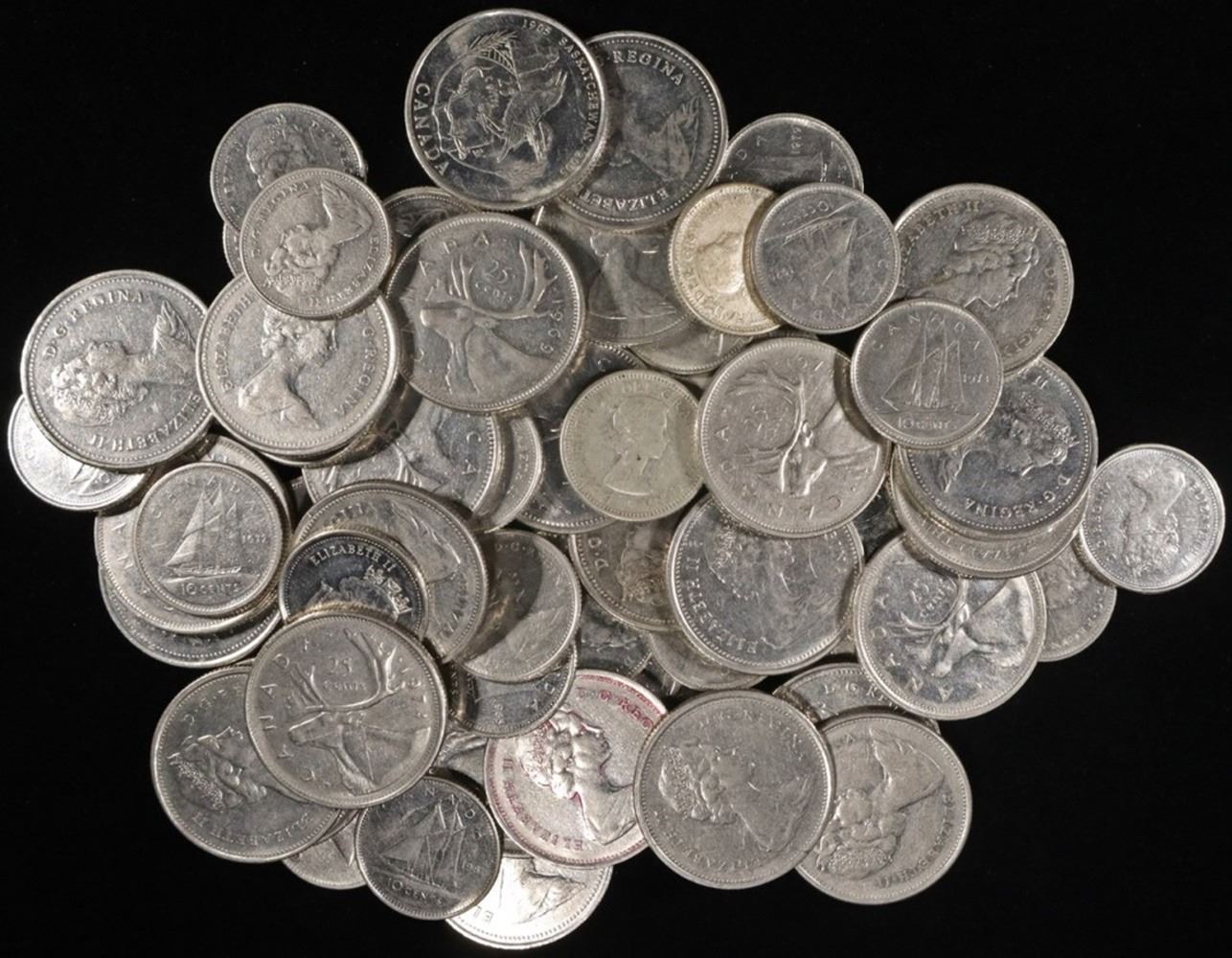 (28) 80 % SILVER CAN DIMES & (32) CAN QRTRS