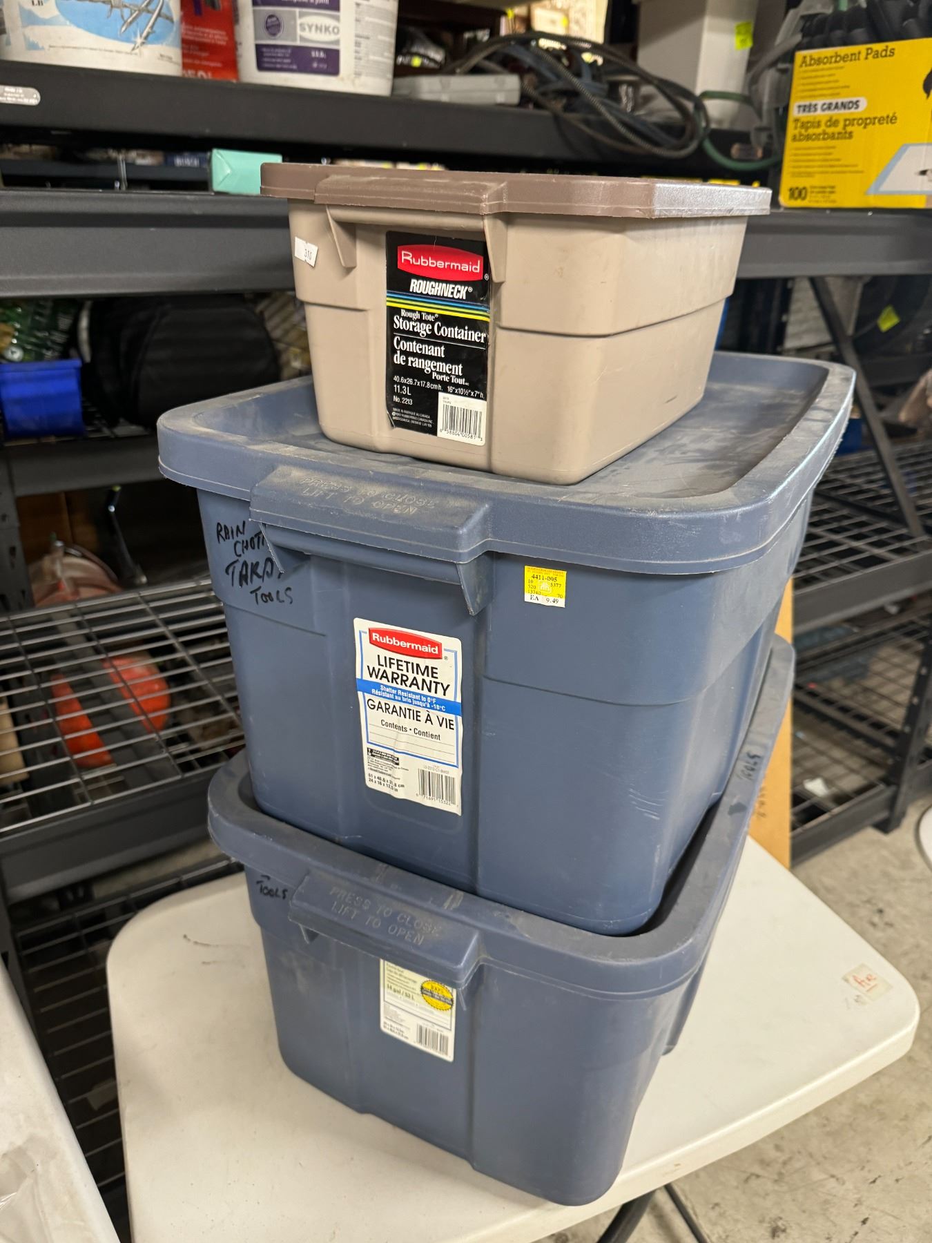 Three storage bins