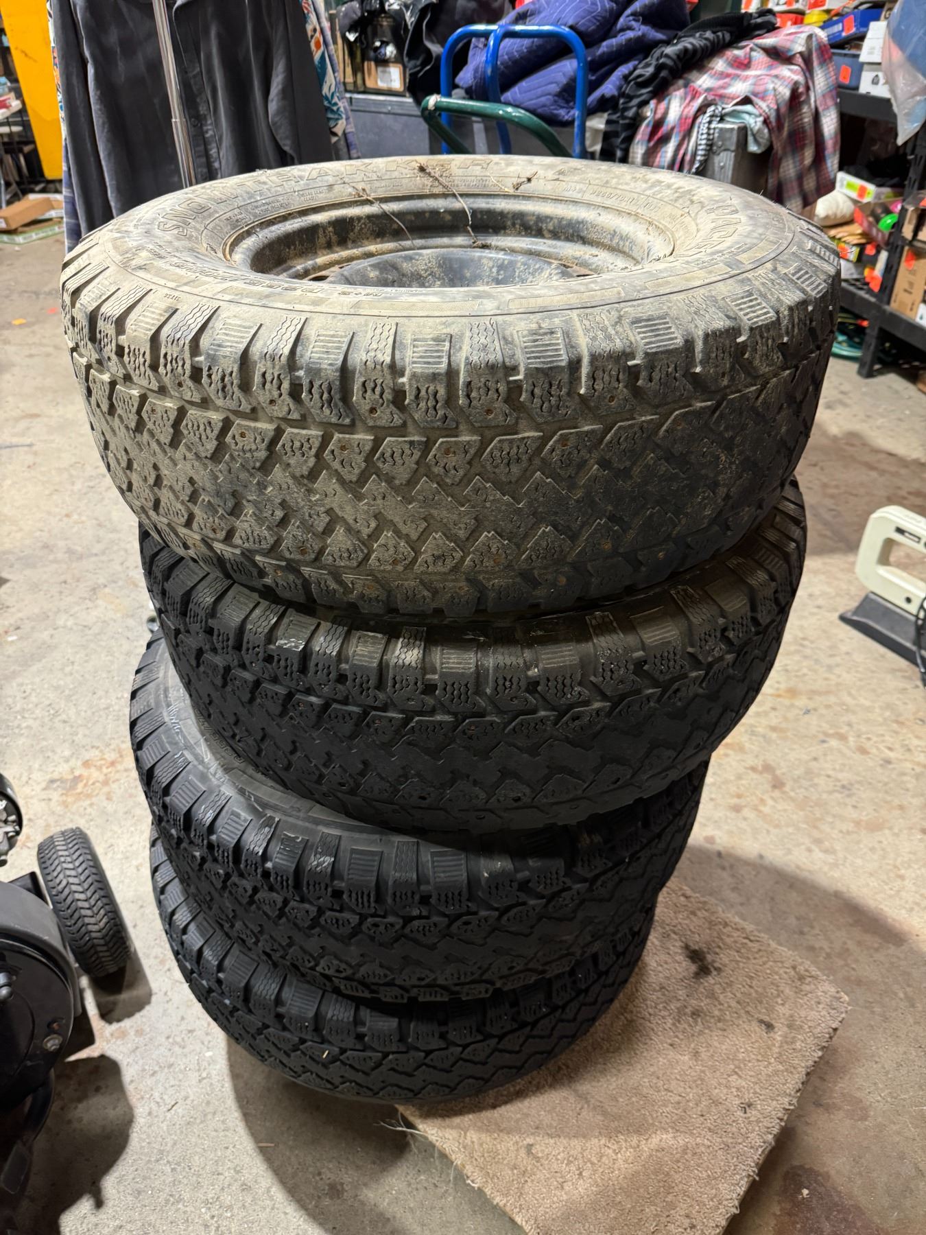 Set of 4 5x100 Steel Wheels w/ Studded Snow Tires