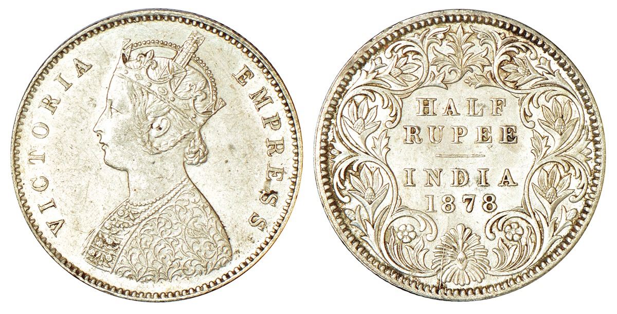 British India: Victoria Empress, silver ½ rupee, 1878, Calcutta mint, A/I/no mm, PR 262.