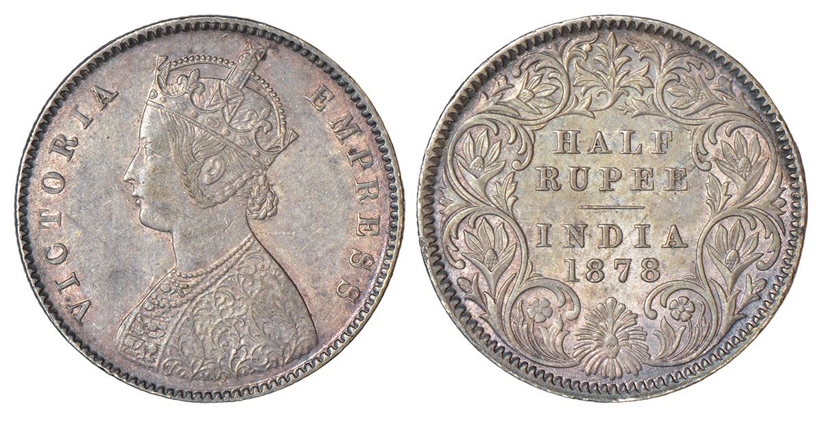 British India: Victoria Empress, silver ½ rupee, 1878, Calcutta mint, A/I/no mm, PR 262.