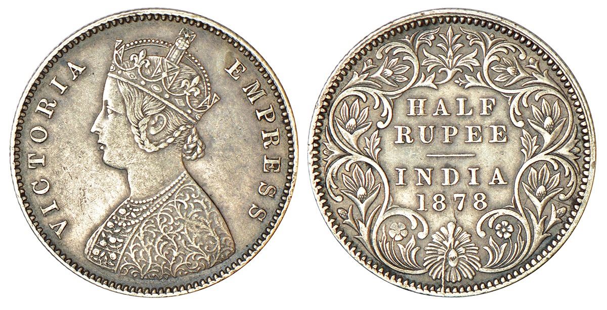 British India: Victoria Empress, silver ½ rupee, 1878, Calcutta mint, A/I/no mm, PR 262.