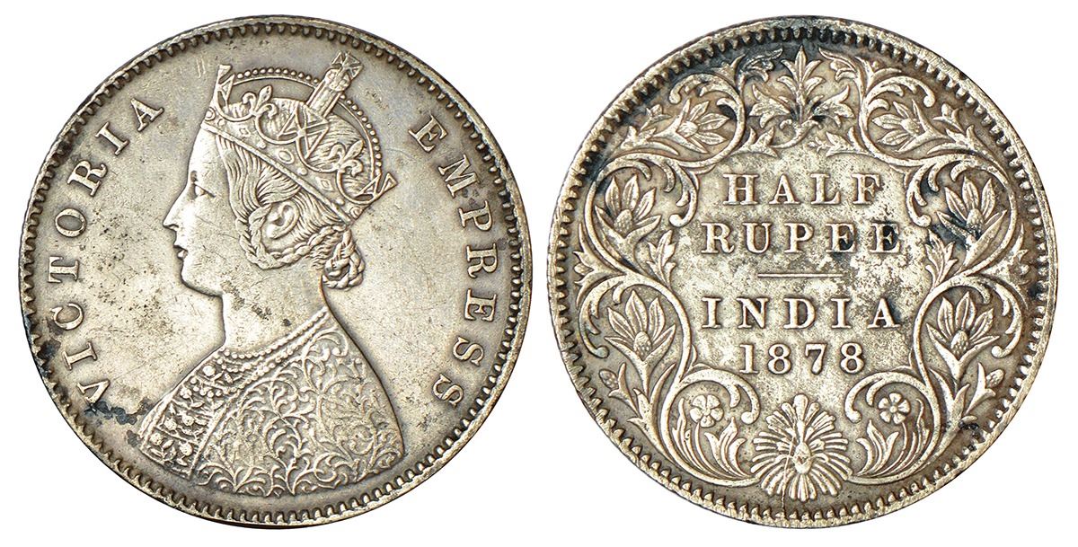 British India: Victoria Empress, silver ½ rupee, 1878, Calcutta mint, A/I/no mm, PR 262.
