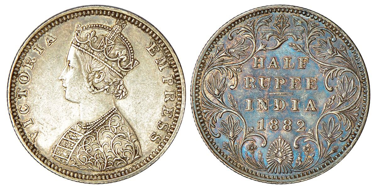 British India: Victoria Empress, silver ½ rupee, 1882, Bombay mint, B2/II/dot, PR 290; GK 618.