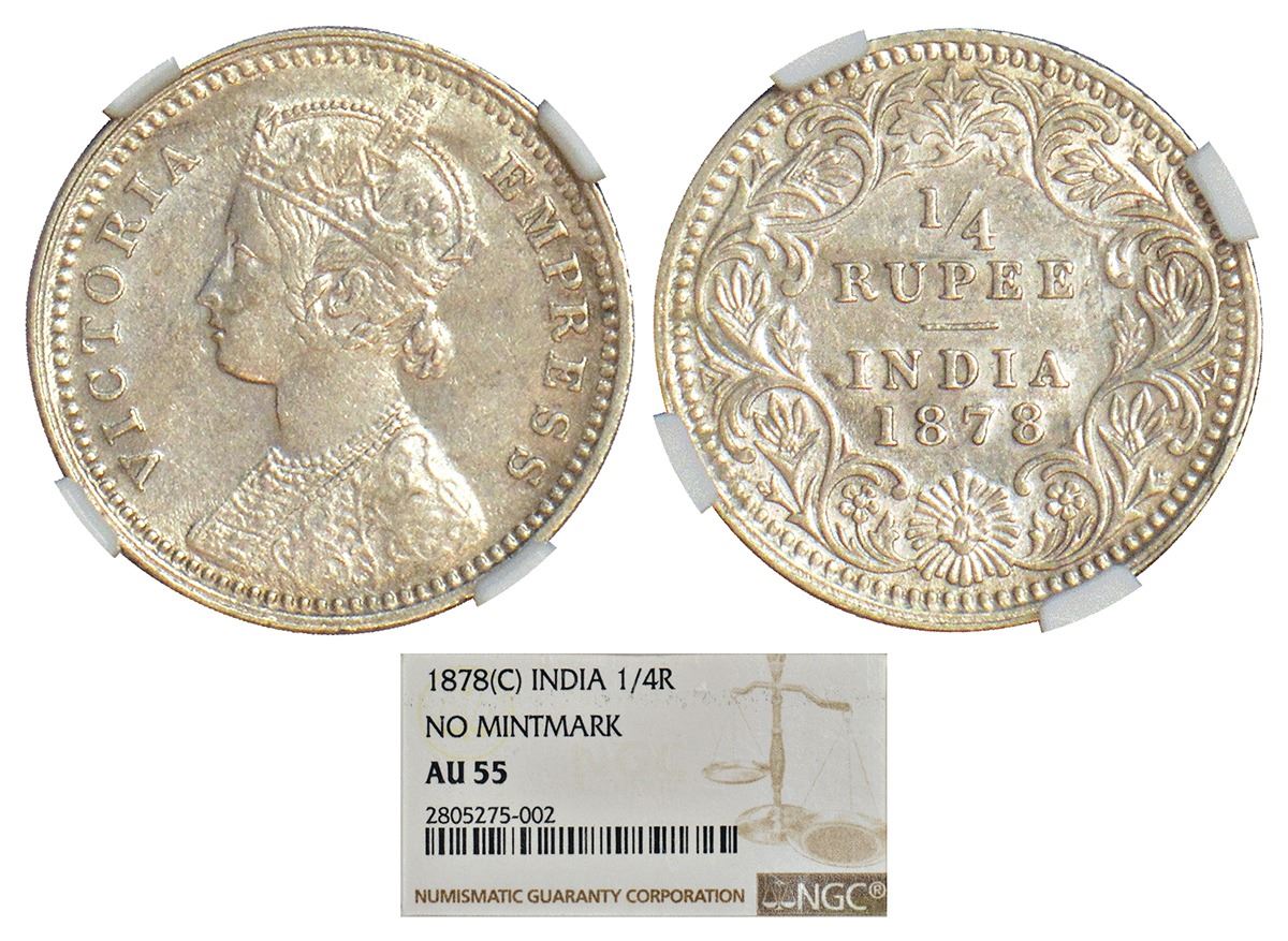 British India: Victoria Empress, silver ¼ rupee, 1878, Calcutta mint, C/II, no mm, PR 383; GK 673.