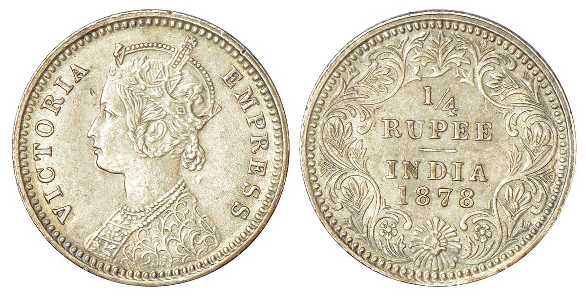 British India: Victoria Empress, silver ¼ rupee, 1878, Calcutta mint, C/II/no mm, PR 383; GK 673.