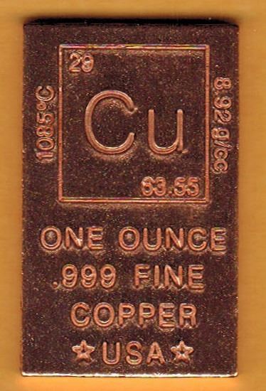 1 OUNCE COPPER BAR - .999 FINE - COPPER ELEMENT DESIGN - Schmalz Auctions