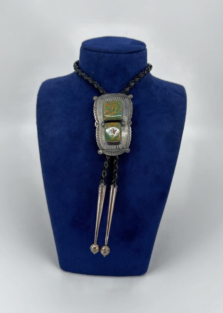 Stanley Parker Navajo Sterling Turquoise Bolo Tie