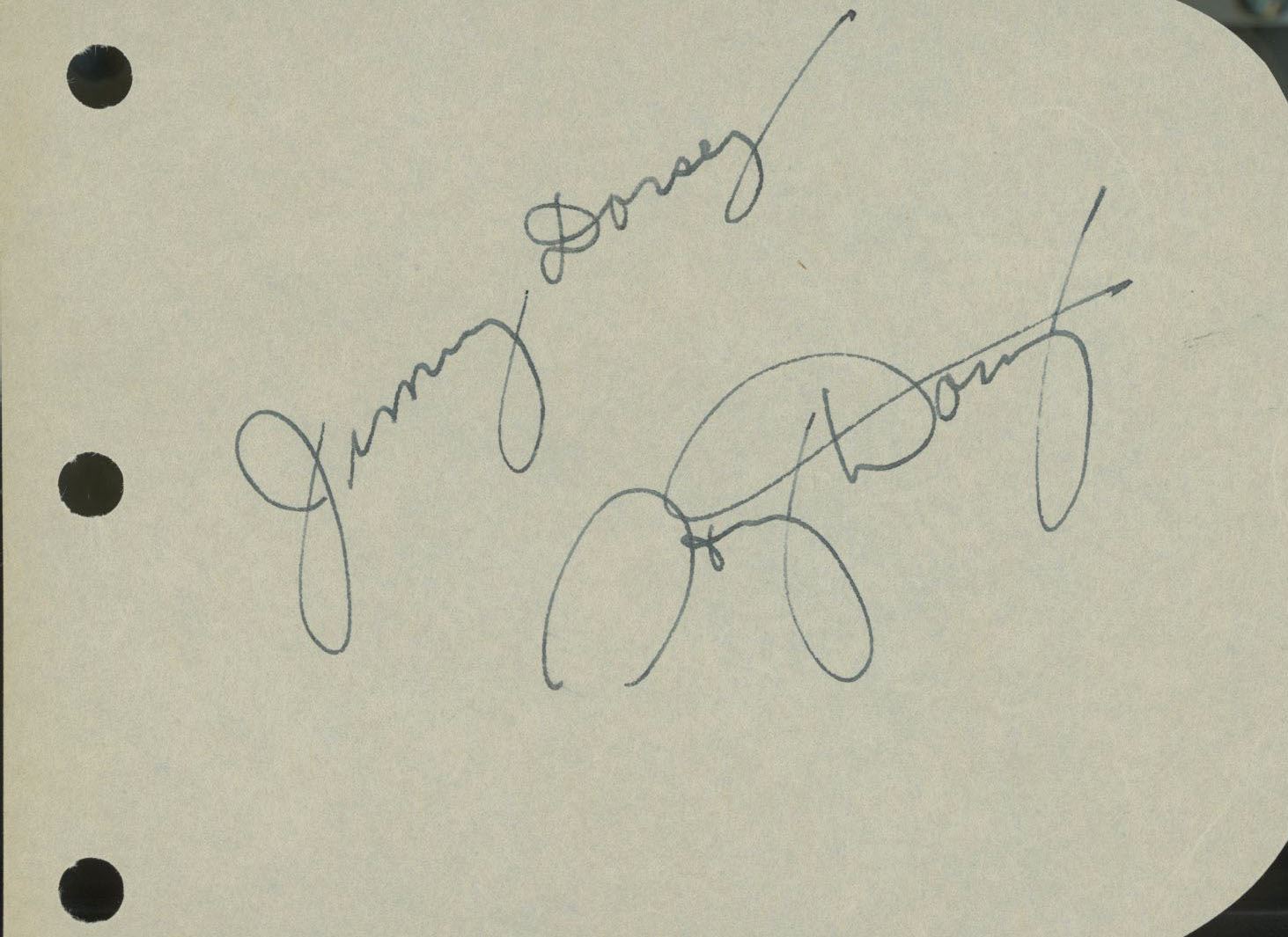 Tommy and Jimmy Dorsey signature cut. GFA Authenticated
