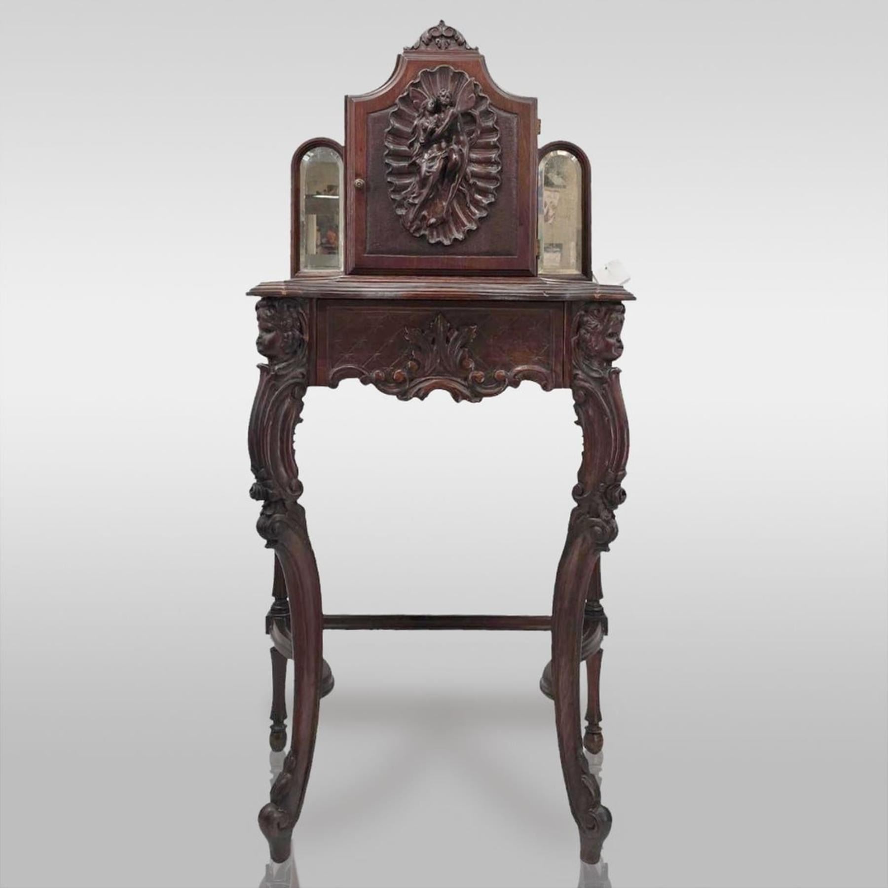 Early 1900 Ornately Carved Antique Telephone Table / Stand