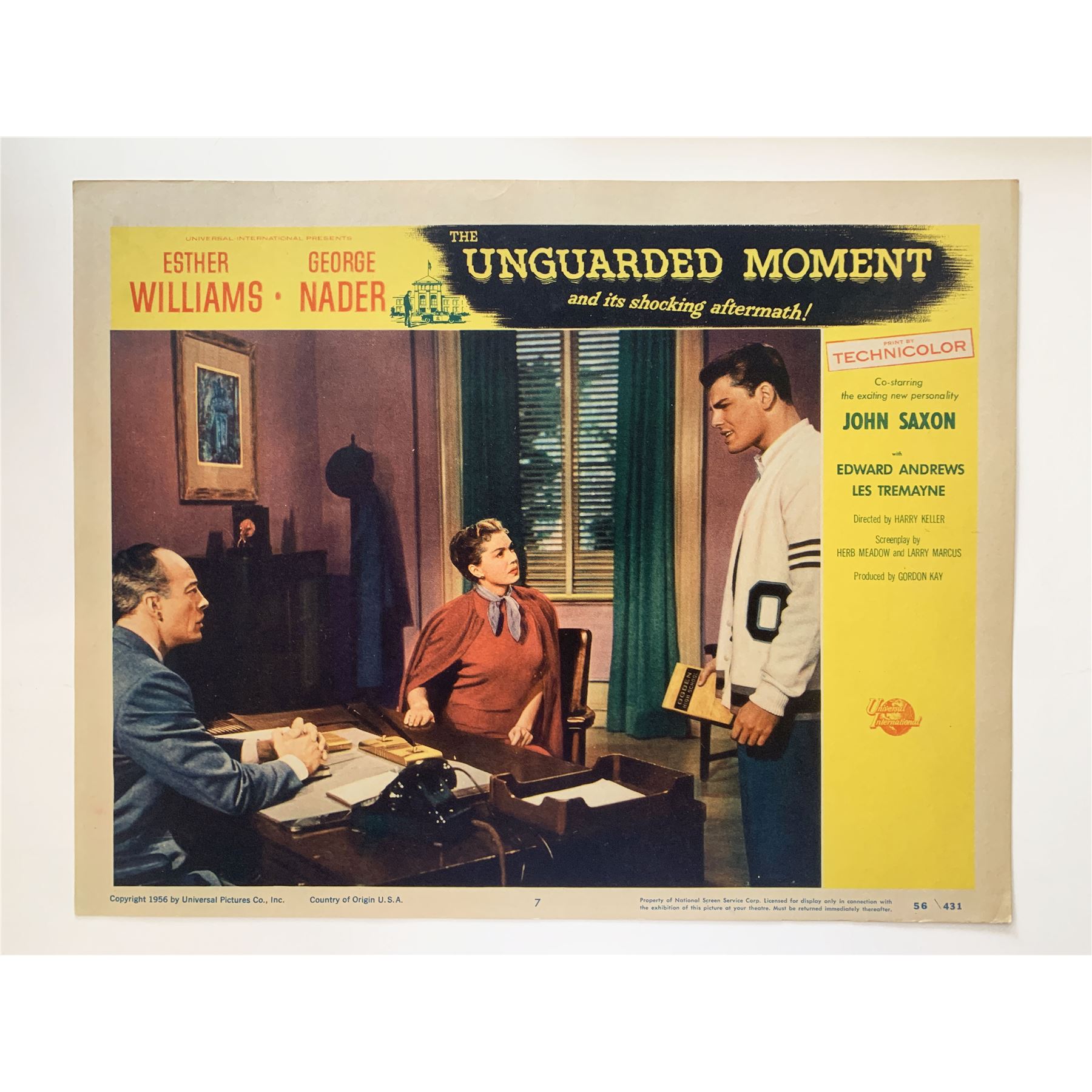 The Unguarded Moment original 1956 vintage lobby card