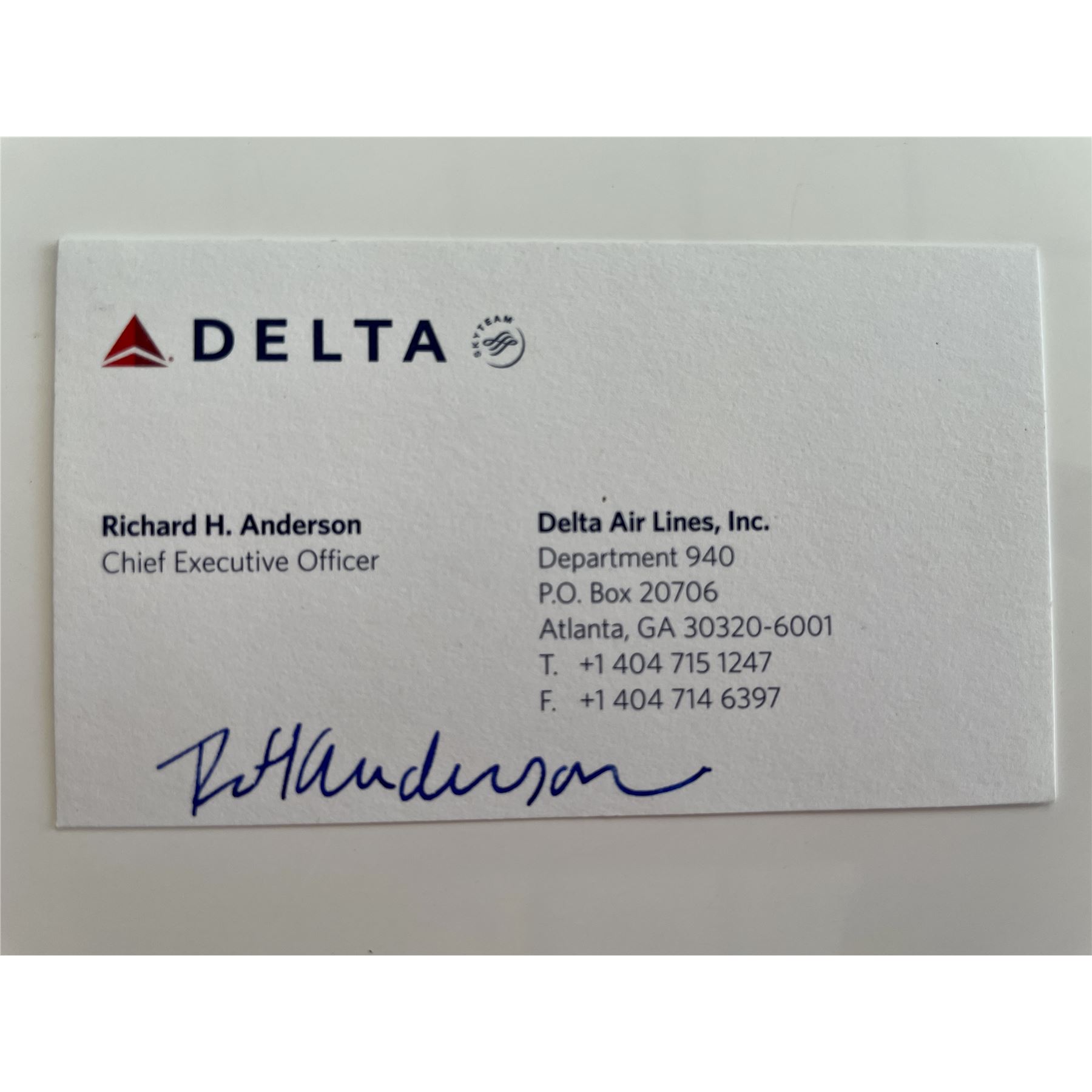 Delta Former CEO Richard H. Anderson signed business card