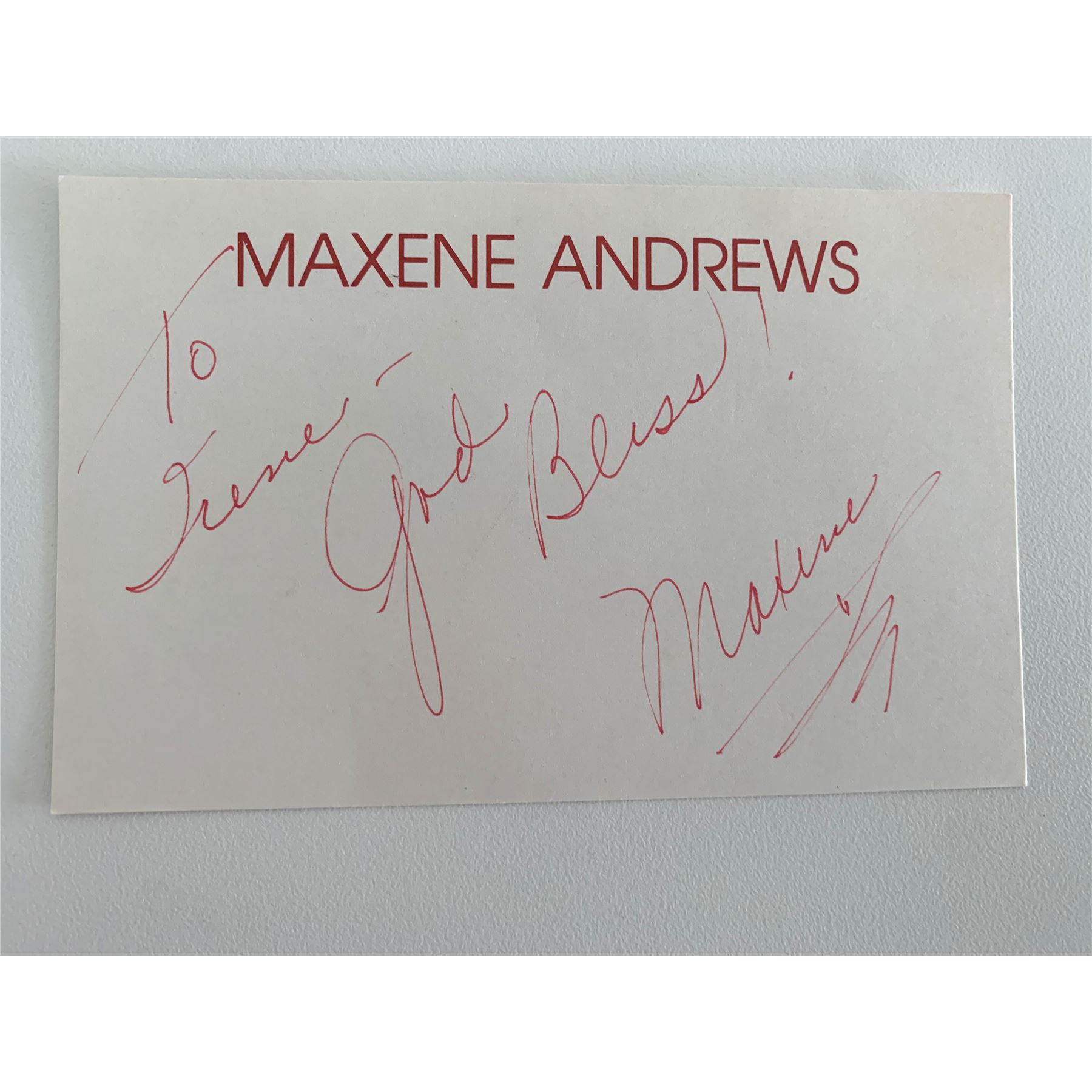 Singer and actress Maxene Andrews original signature