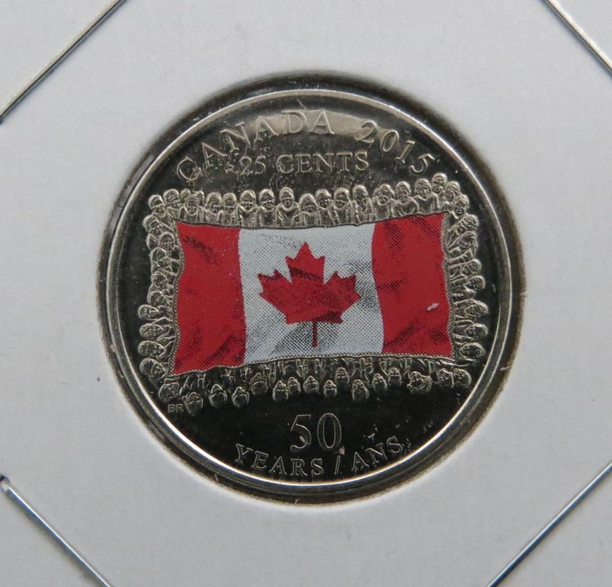 2015 Canada Colorized Flag 25 Cent Quarter 50th Anniversary