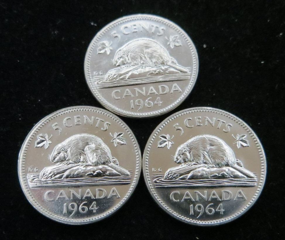 3x Canadian Nickels 1964