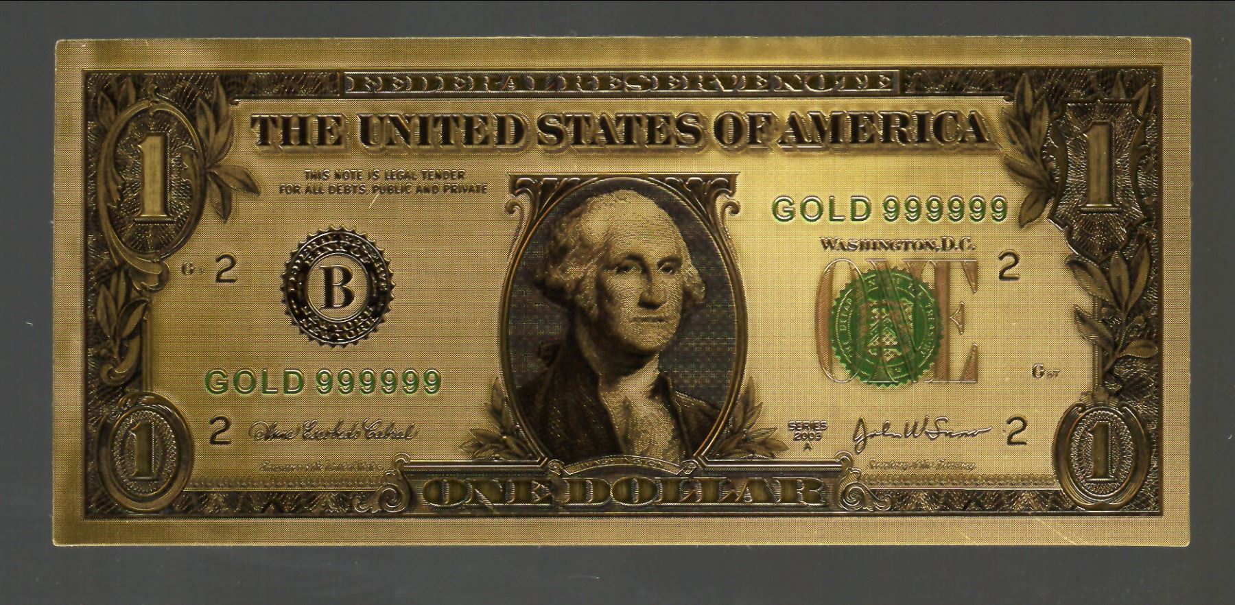 USA $1 One Dollar Gold Foil Banknote