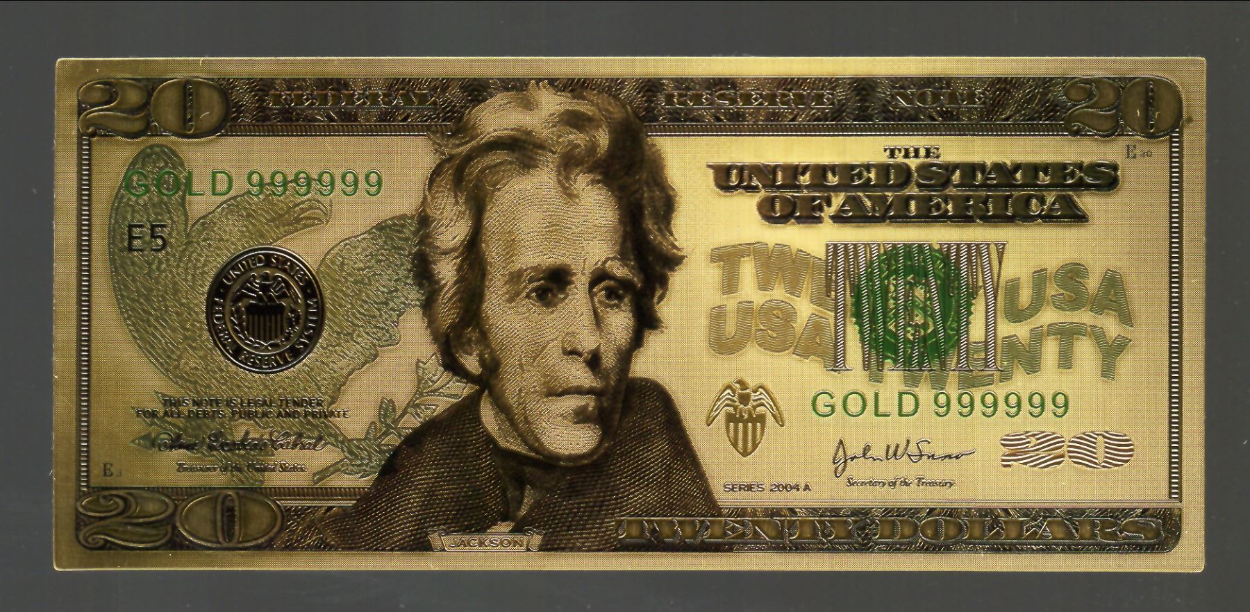 USA $20 Twenty Dollar Gold Foil Banknote