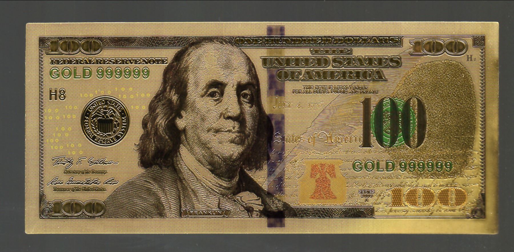 USA $100 One Hundred Dollar Gold Foil Banknote