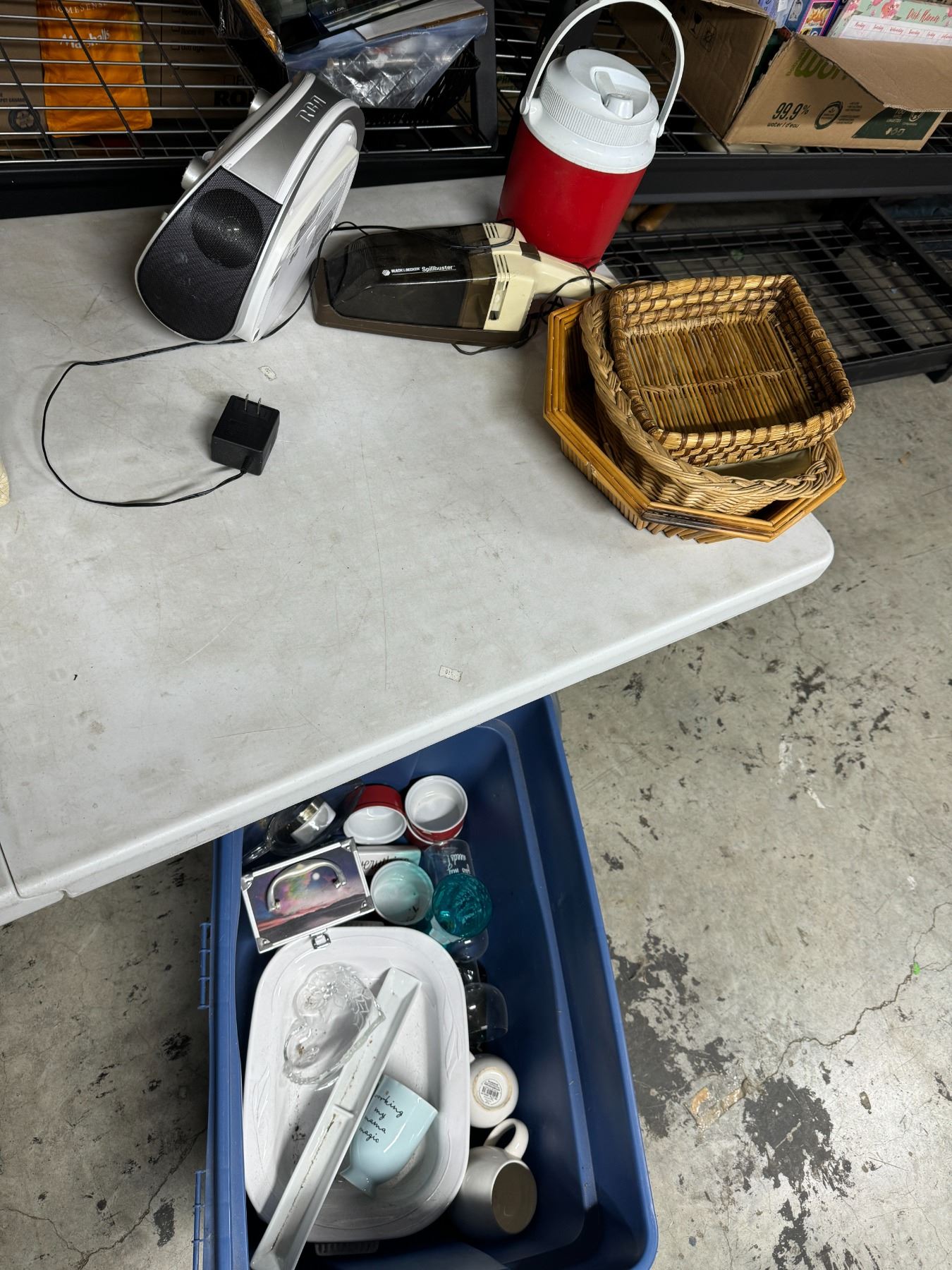 Kitchen items spill, Buster RCR baskets cooler