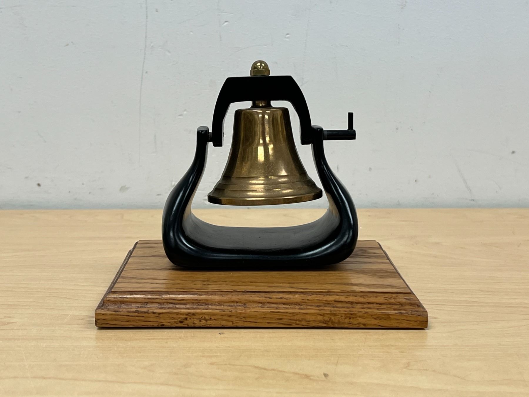 Nice Metal / Brass Bell on Wooden Base - Base approx: 5.5 x 7" and 6"T