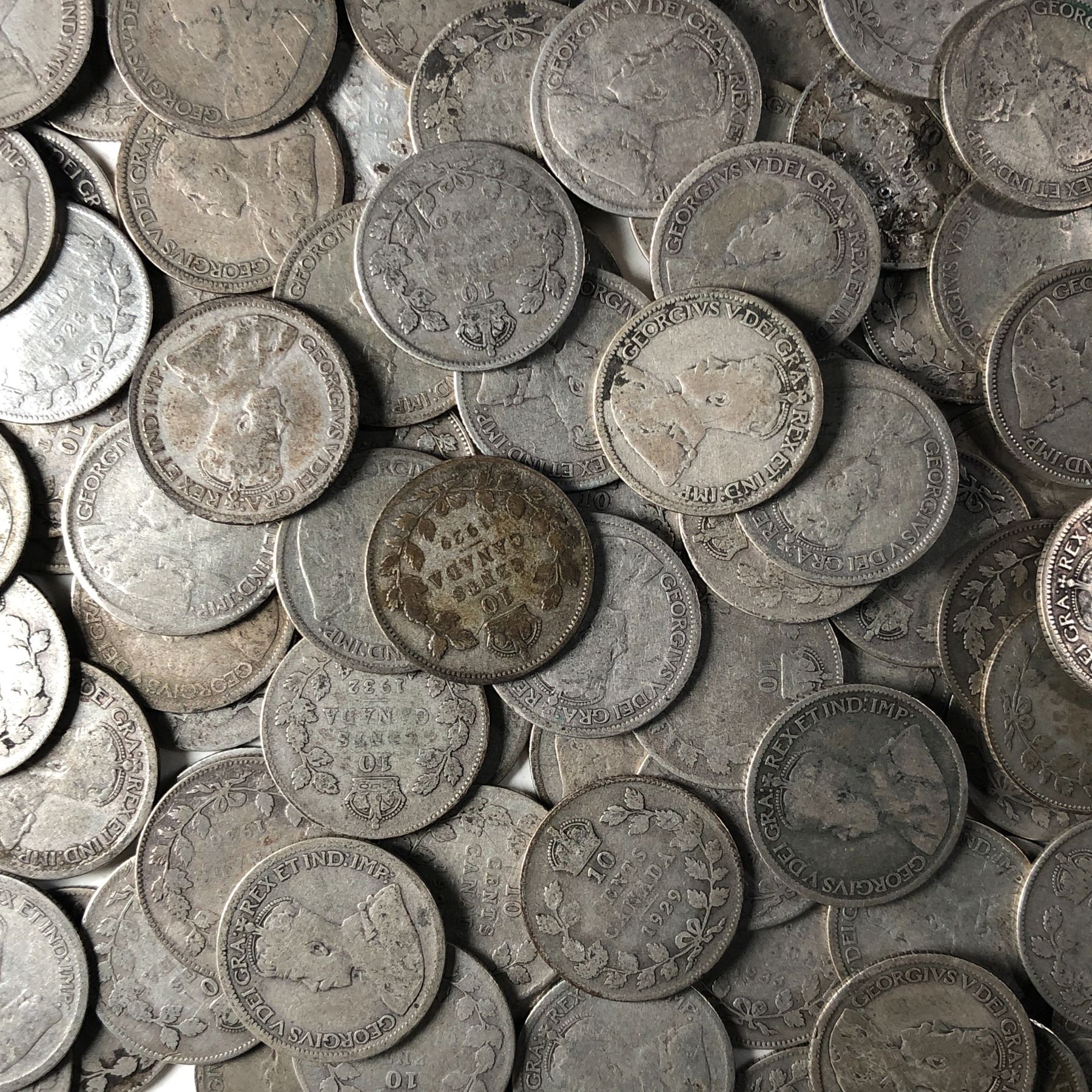 10 Dimes Mixed Dates of King George the 5th No Culls