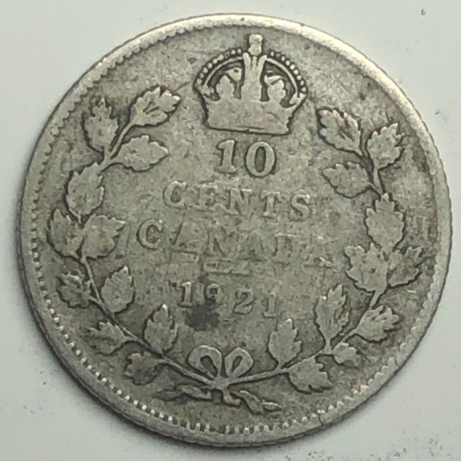 Canadian .10 Cent Dime 1921