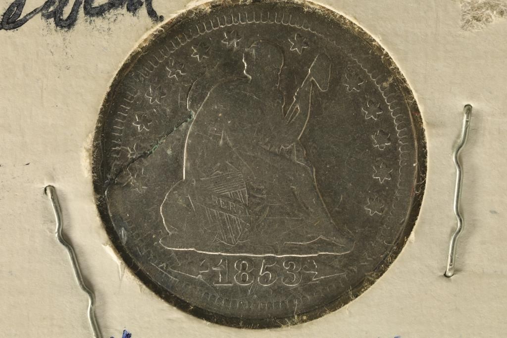 ERROR 1853 SILVER SEATED LIBERTY QUARTER. DIE