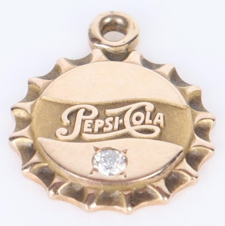 DIAMOND 10KT GOLD PEPSI-COLA CAP PENDANT