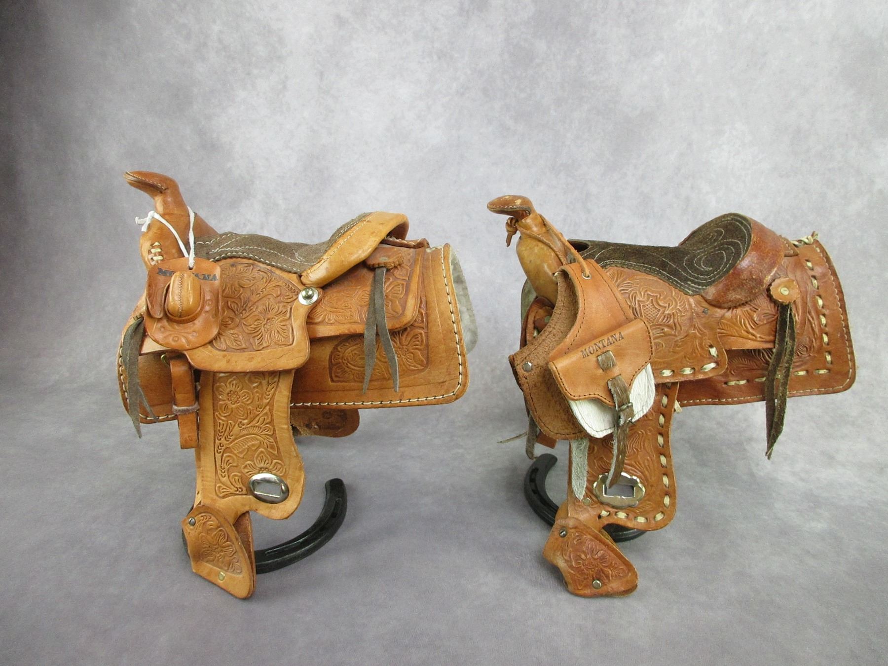 2 Mini Saddles With Hats And Saddle Bags- 10"