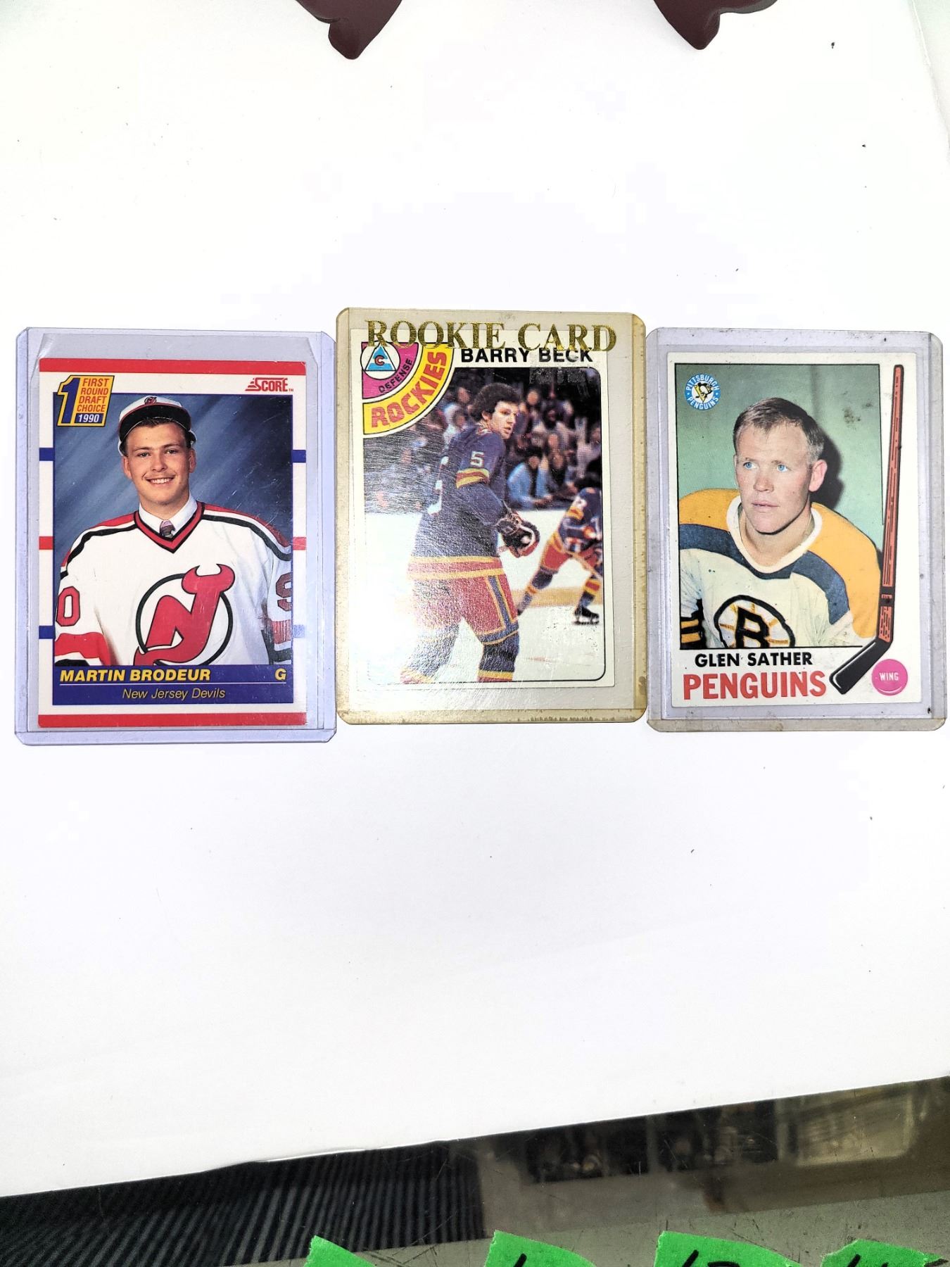 Lot of 3 Vintage Hockey Cards - Brodeur, Barry Beck & Glen Sather