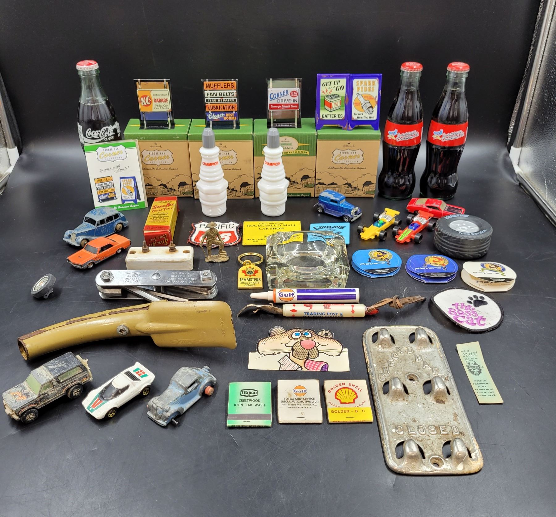 Vintage Collectibles, Pop Bottles, and Kiddie Car Corner Signs