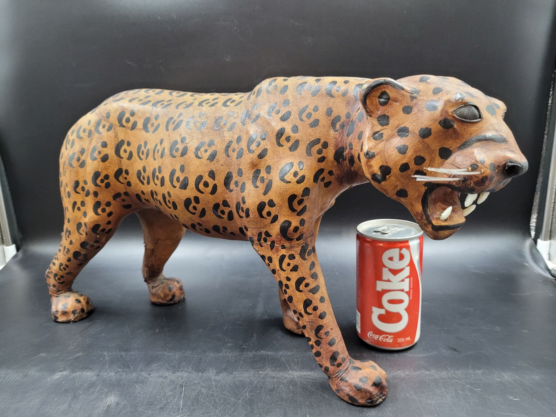 Vintage Leather Wrapped Paper Mache Cheetah/Leopard