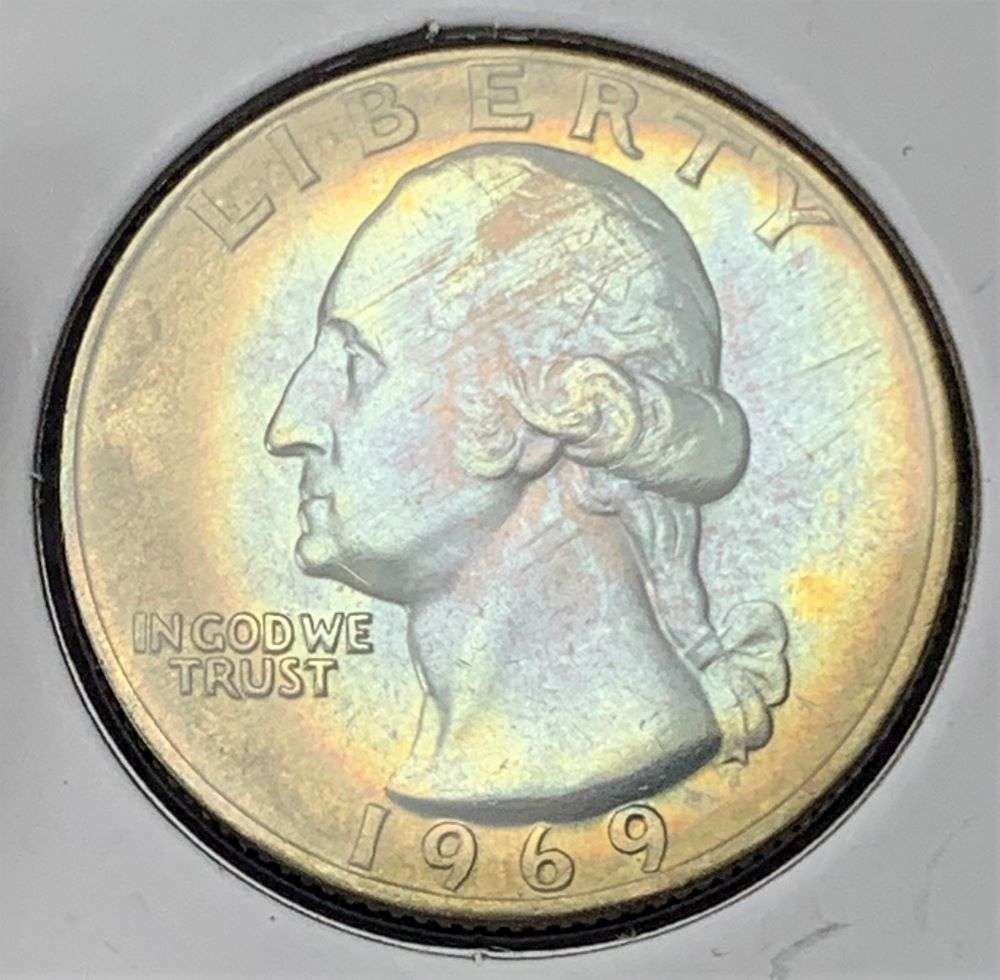 Absolutely Stunning! 1969 Rainbow Toned Washington Quarter