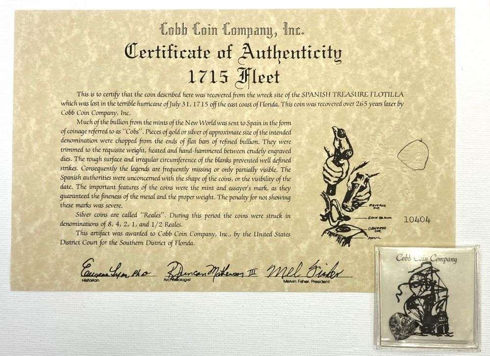 1715 Fleet Shipwreck Mexico Silver 1/2 Reales Cobb Coin Company Inc