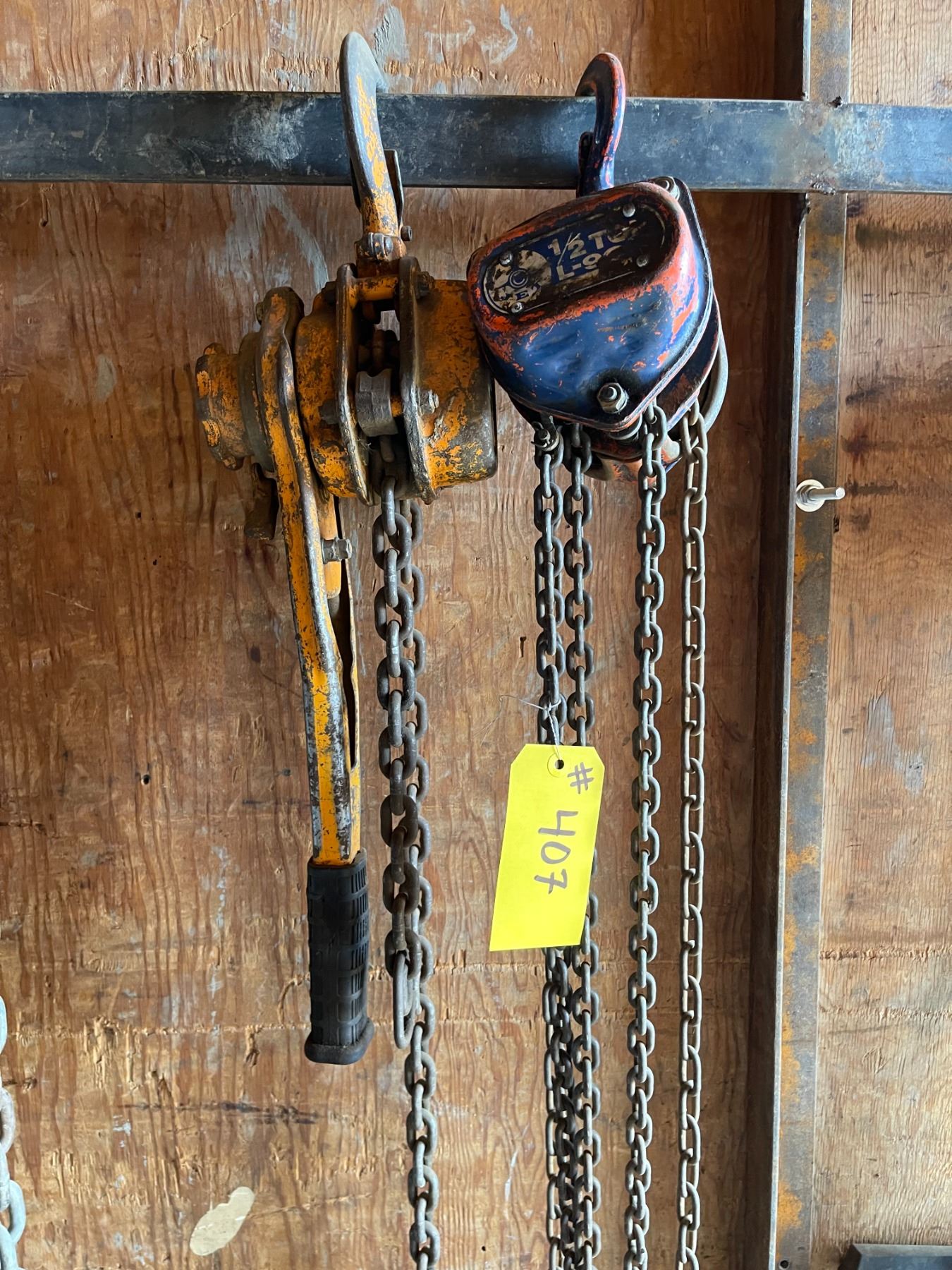 One KITO chain come-along (1-1/2 Ton) and One JET chain hoist (1/2 Ton)