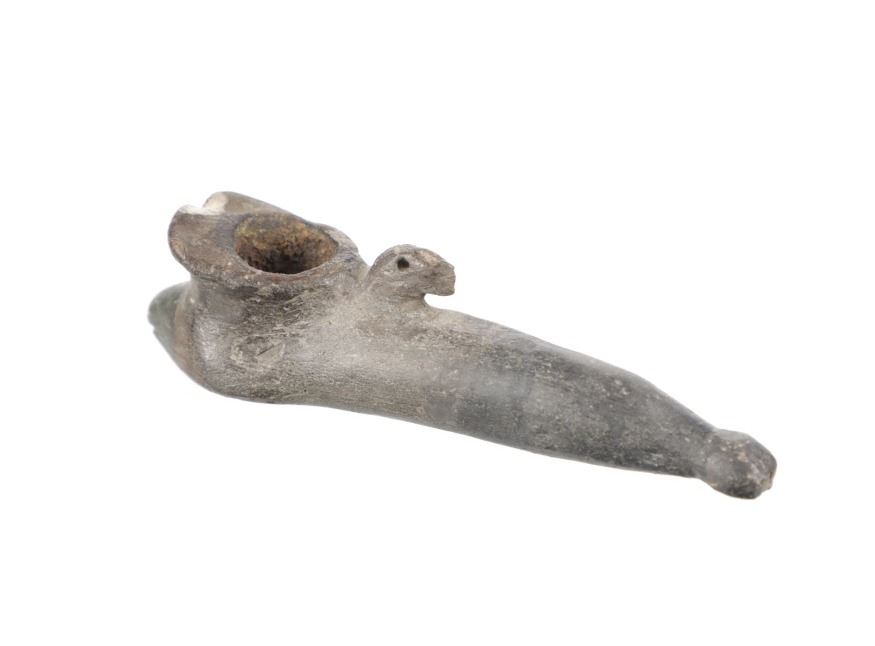 Caddos Nation Black Crow Effigy Ceramic Pipe