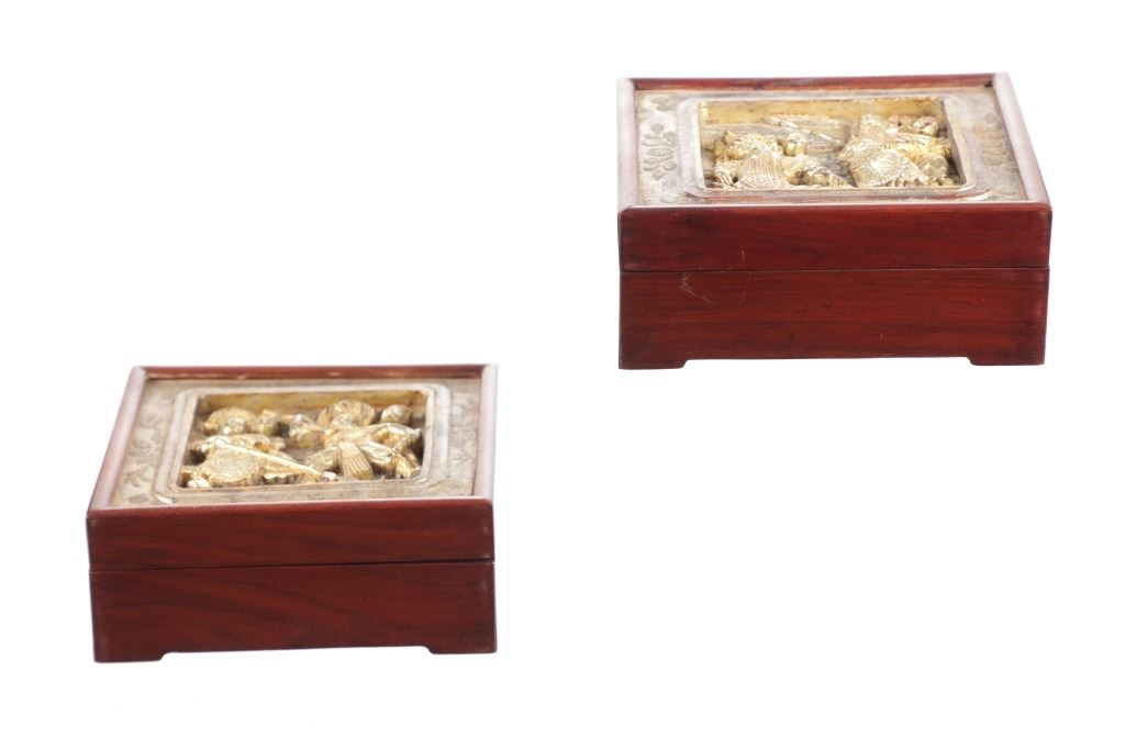 Chinese Carved Gilt Peking Opera Lidded Boxes